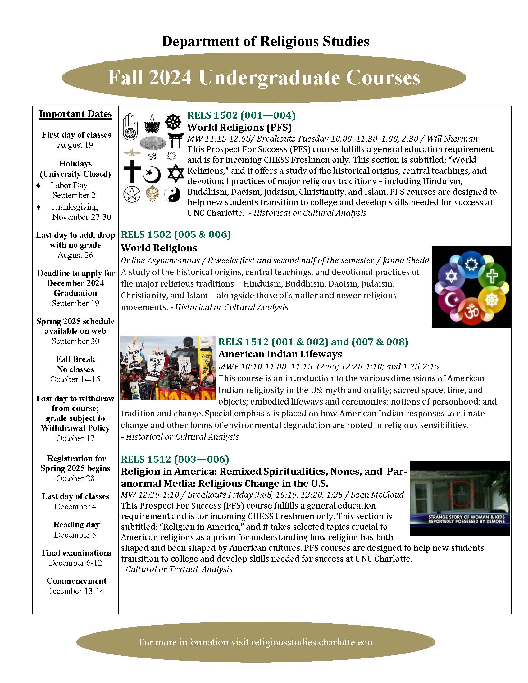 Upcoming Courses for Fall 2024 - Department of Religious Studies